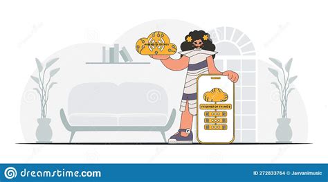 Girl With A Cloud Storage Device Modern Vector Illustration Stock