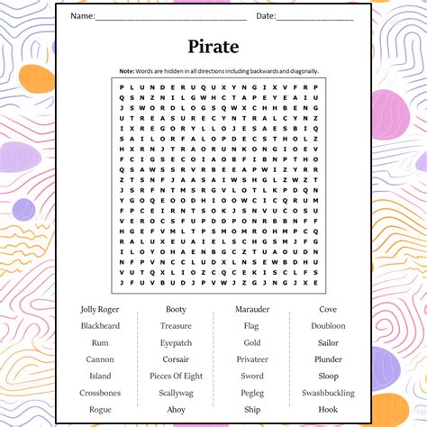 Pirate Word Search Puzzle Worksheet Activity Pdf Printablebazaar