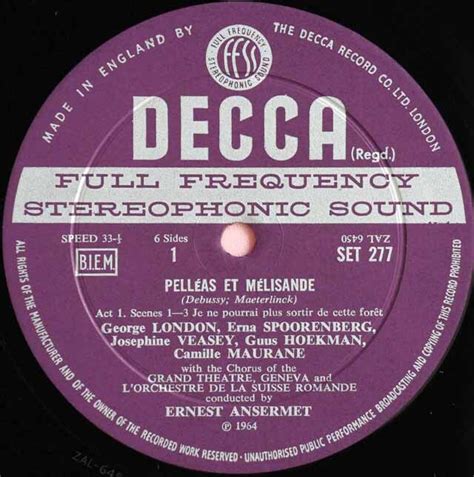 Lp レコード アンセルメのドビュッシー「ペレアスとメリザンド」 英decca 3281