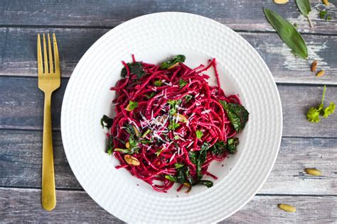 Roasted Beet Pesto And Greens Pasta Toss One Hungry Bunny