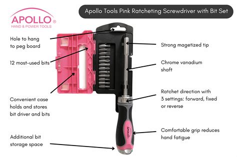 13 In 1 Ratcheting Screwdriver With Bit Set Pink Dt5021p Apollo