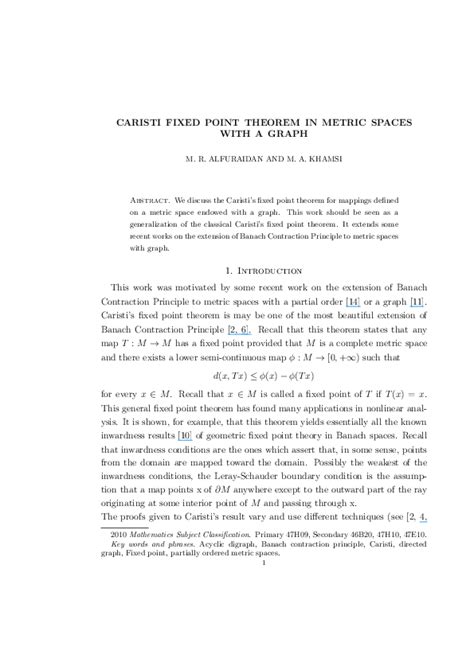 Pdf Caristi Fixed Point Theorem In Metric Spaces With A Graph