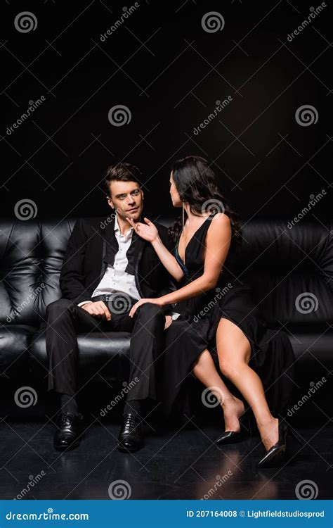 Elegant Woman In Black Dress Seducing Stock Photo Image Of Desire Seductive