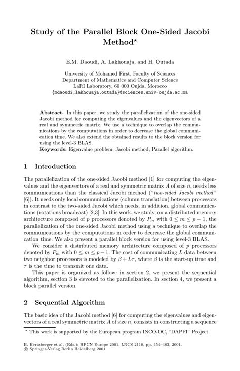 Pdf Study Of The Parallel Block One Sided Jacobi Method⋆