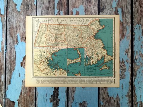 1937 Massachusetts Antique Map Old State Map Of Mass Etsy