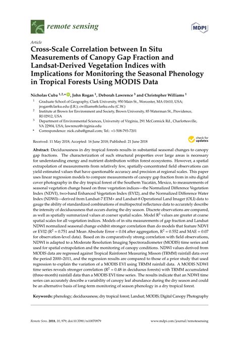 Pdf Cross Scale Correlation Between In Situ Measurements Of Canopy