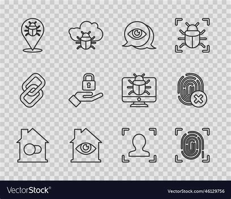 Set Line Smart Home Fingerprint Eye Scan House Vector Image