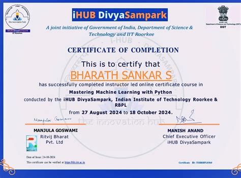 Bharath Sankar On Linkedin Machinelearning Python Certification