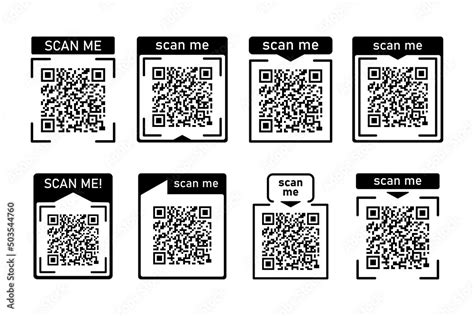Set Scan Me Icons Frame With Qr Code For Smartphone Isolated On White