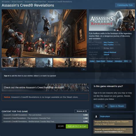 Ubisoft Delists Assassins Creed Revelations From Steam Without Any