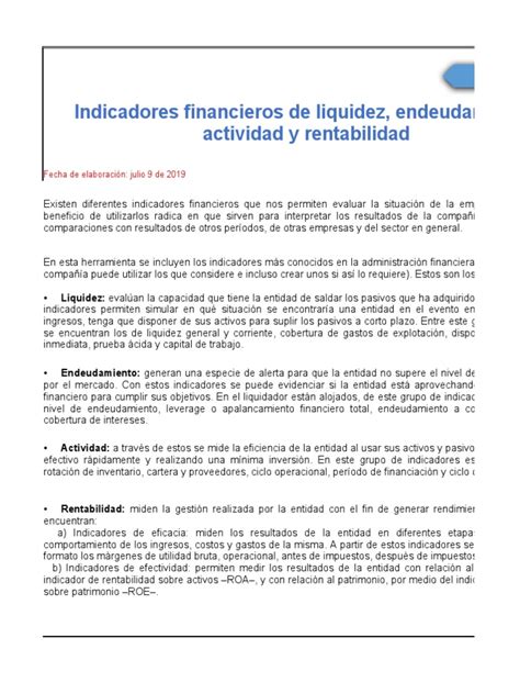 Va19 Indicadores Financieros Pdf Ratio Financiero Rentabilidad