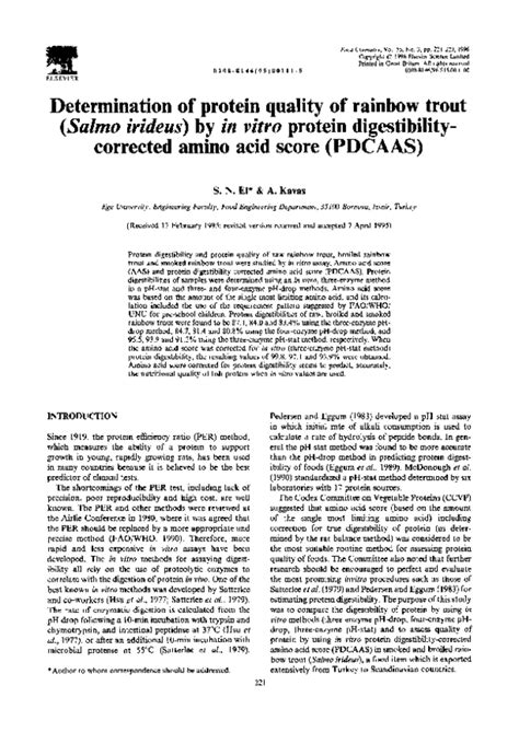 Pdf Determination Of Protein Quality Of Rainbow Trout Salmo Irideus