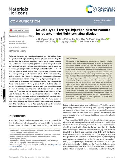 Pdf Double Type I Charge Injection Heterostructure For Quantum Dot