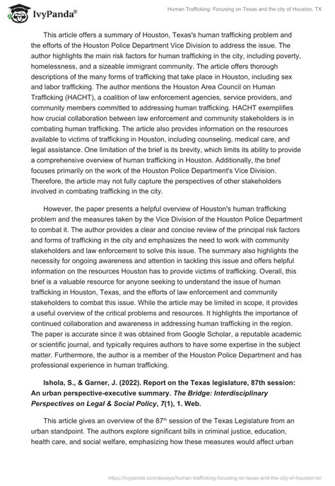Human Trafficking Focusing On Texas And The City Of Houston Tx 3003