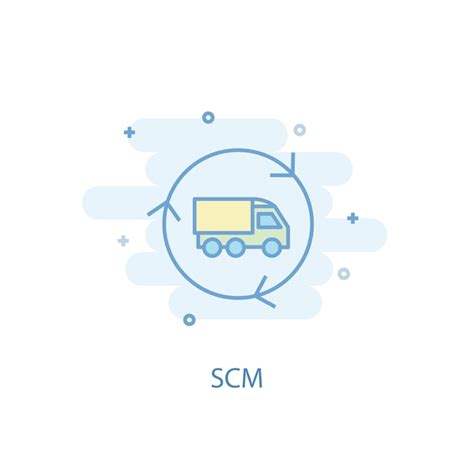 Scm 라인 개념입니다 간단한 라인 아이콘 컬러 그림입니다 Scm 기호 평면 디자인입니다 Uiux에 사용할 수 있습니다 프리미엄 벡터