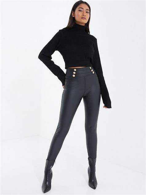Quiz Faux Leather Button Leggings Very