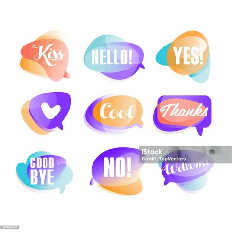 짧은 문구 세트와 다채로운 투명 연설 거품 거품 풍선 벡터 일러스트 개념에 대한 스톡 벡터 아트 및 기타 이미지 개념 기포