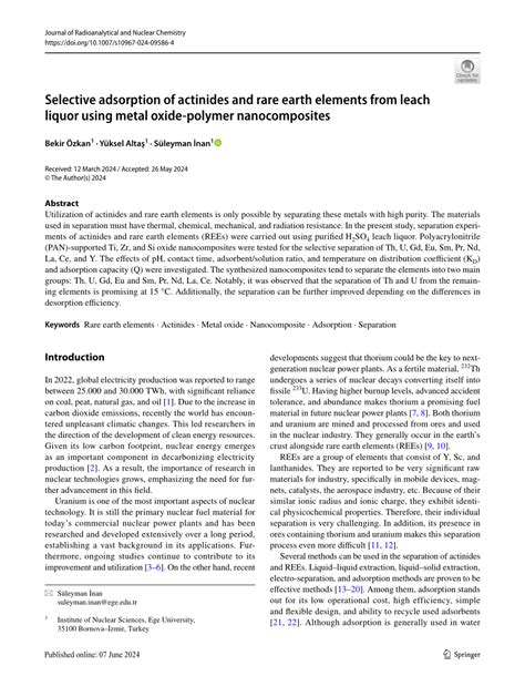 PDF Selective Adsorption Of Actinides And Rare Earth Elements From