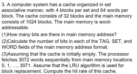 Solved 3 A Computer System Has A Cache Organized In Set Chegg