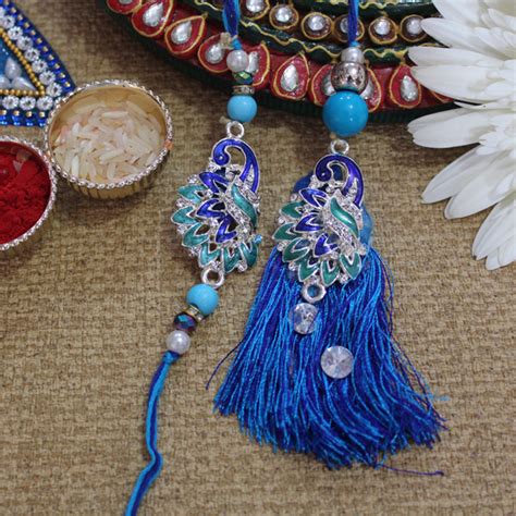 Blue Peacock Bhaiya Bhabhi Rakhi Set Rk18056rkh18