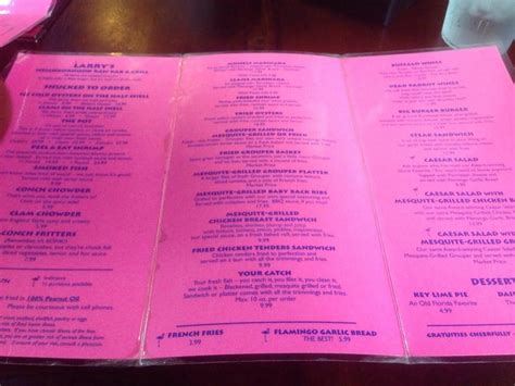 Menu At Lazy Flamingo Restaurant Sanibel Periwinkle Way