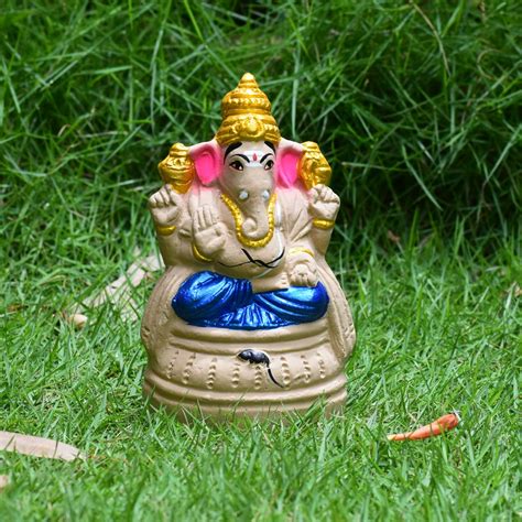 Buy Puja N Pujari Clay Ganesha Idol Standard Blue Online At Low