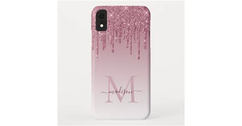 Chic Blush Pink Rose Gold Glitter Sparkle Monogram Case Mate Iphone