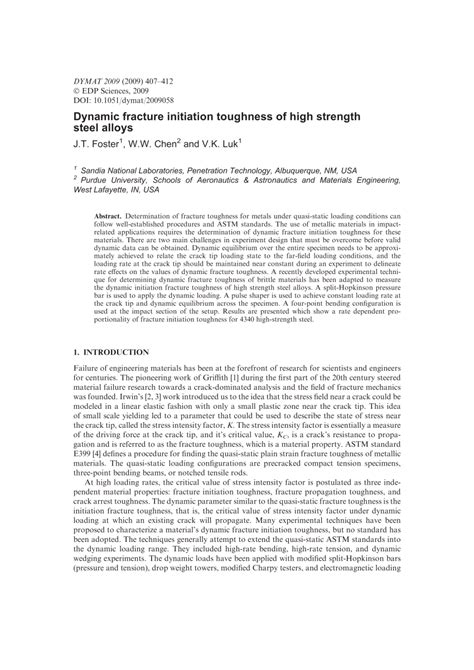 Pdf Dynamic Fracture Initiation Toughness Of High Strength Steel Alloys