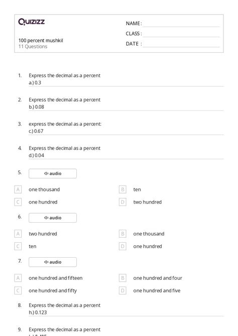 Percents Ratios And Rates Worksheets For Th Class On Quizizz Free Printable