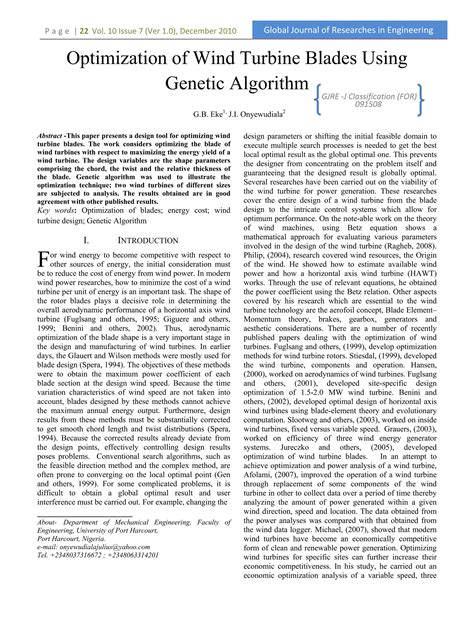 4 Optimization Of Wind Turbine Blades Using Genetic Algorithm Pdf