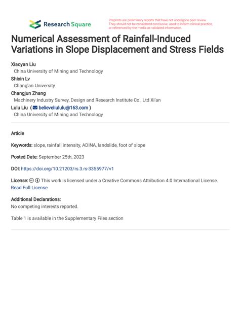 Pdf Numerical Assessment Of Rainfall Induced Variations In Slope