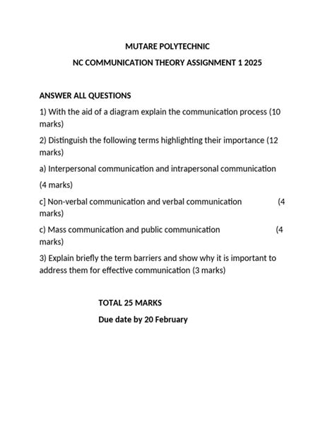 Communication Theory Assignment 2025 Pdf