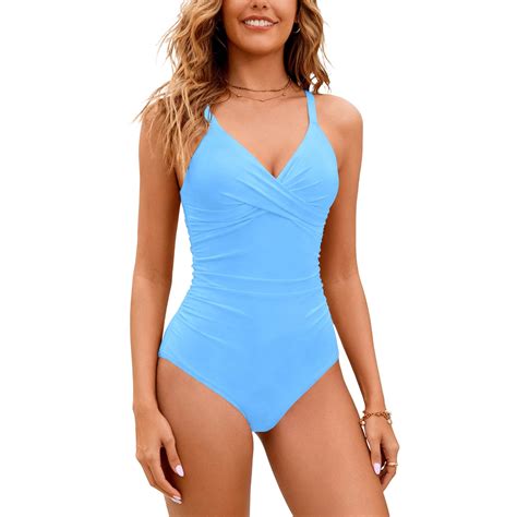 Erwazi Womens Solid Color One Piece Swimsuit Padded Open Back Modest