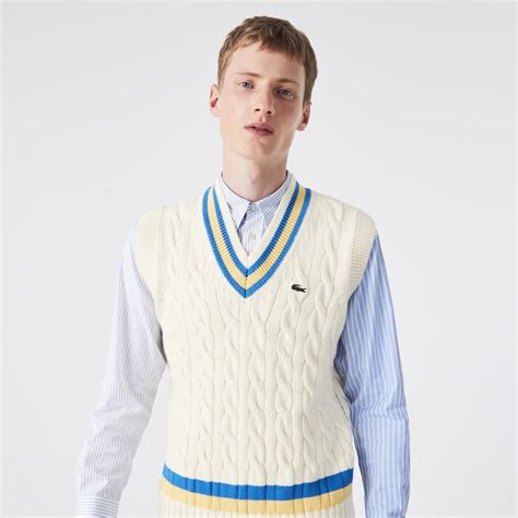 Mens Lacoste Classic Fit V Neck Wool Vest Sweater Mens Sweaters