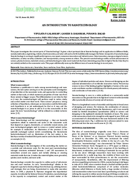 Pdf An Introduction To Nanotechnology