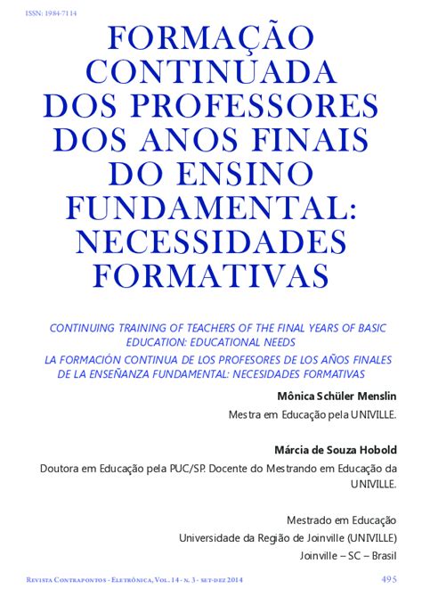 Pdf Formação Continuada Dos Professores Dos Anos Finais Do Ensino