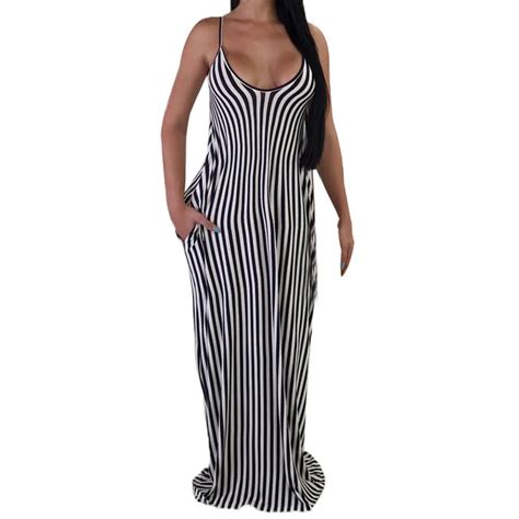 2018 Feitong New Arrival Women Sexy Low Cut O Neck Sleeveless Stripe
