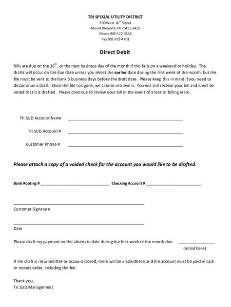 Fillable Online Direct Debit Authorization For Utility Payments Fax Email Print Pdffiller
