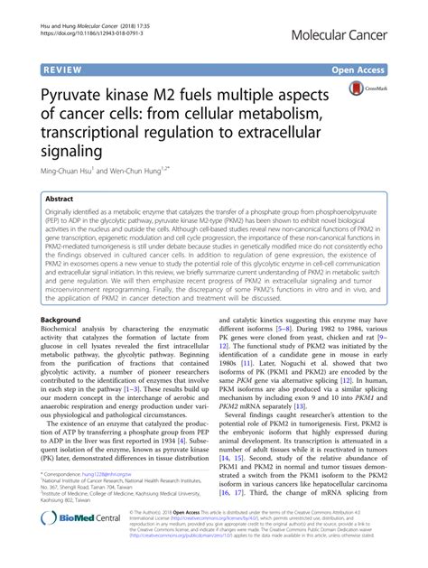 Pdf Pyruvate Kinase M2 Fuels Multiple Aspects Of Cancer Cells From
