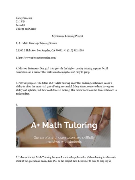 My Service Learning Project 2 Pdf Mathematics Learning