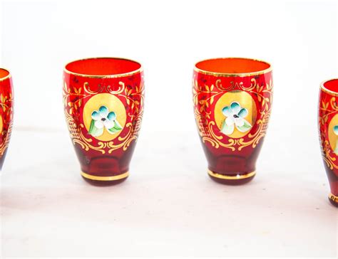 Vintage Shot Glasses Red Glass Gilded Vintage 60s Etsy