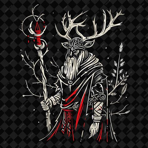 Majestic Stag Druid Portrait Holding A Druidic Staff With A
