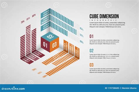 Isometric Cube Dimension Infographic Cartoon Vector