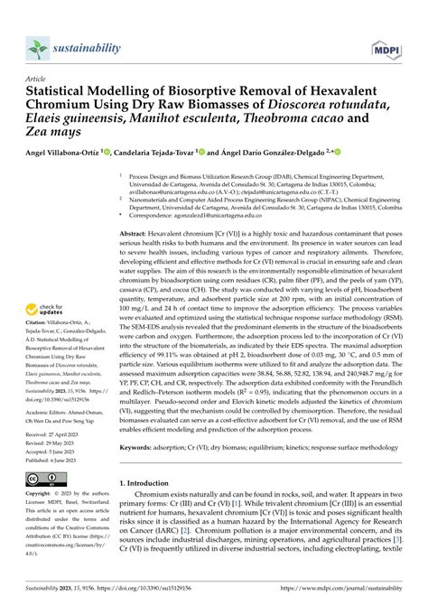 Pdf Statistical Modelling Of Biosorptive Removal Of Hexavalent Chromium Using Dry Raw