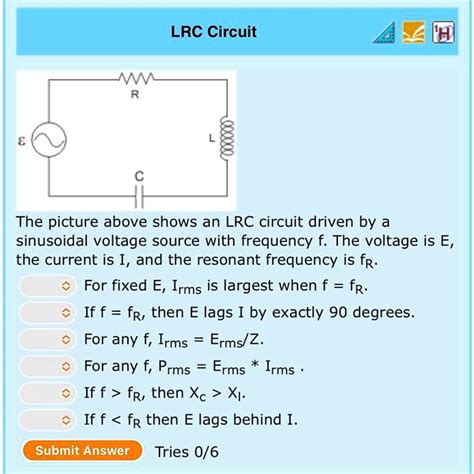 Solved Lrc Circuit The Picture Above Shows An Lrc Circuit Driven By A