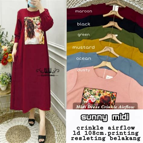 Jual SUNNY MIDI DRESS Bahan Crincle Airflow Fit To XL Shopee Indonesia