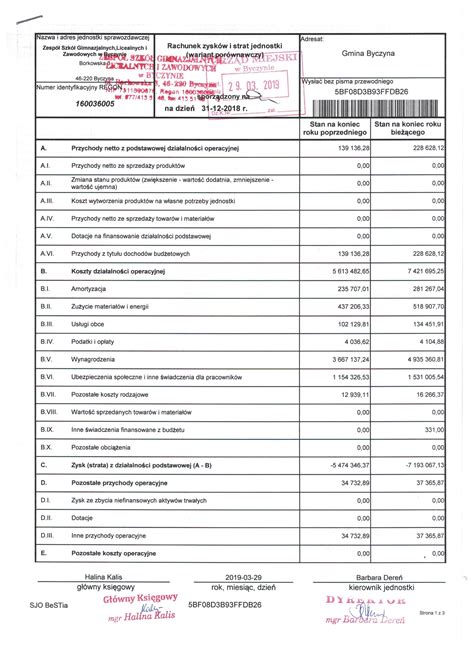 Bilans Jednostki Budżetowej 2018 Zespół Szkół w Byczynie e bip org pl