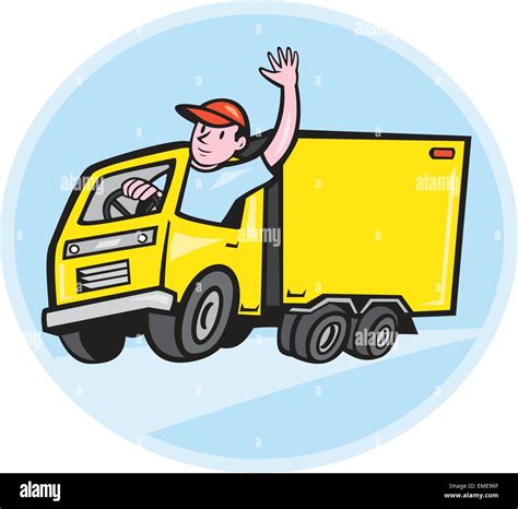 Delivery Truck Driver Waving Cartoon Stock Vector Image Art Alamy