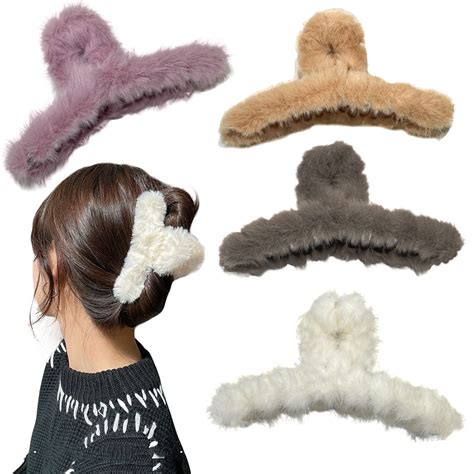 Msluna Korean Soft Furry Hair Claws Faux Fur Hair Clip Big Clamps Sweet