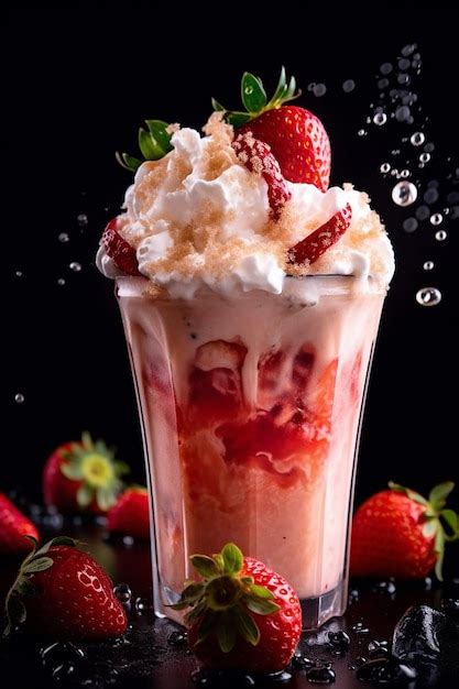 Premium Ai Image A Glass Of Strawberry Milkshake With Whipped Cream
